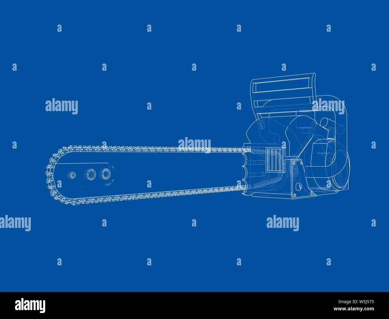 Chain saw. Vector rendering of 3d. Wire-frame style. The layers of ...