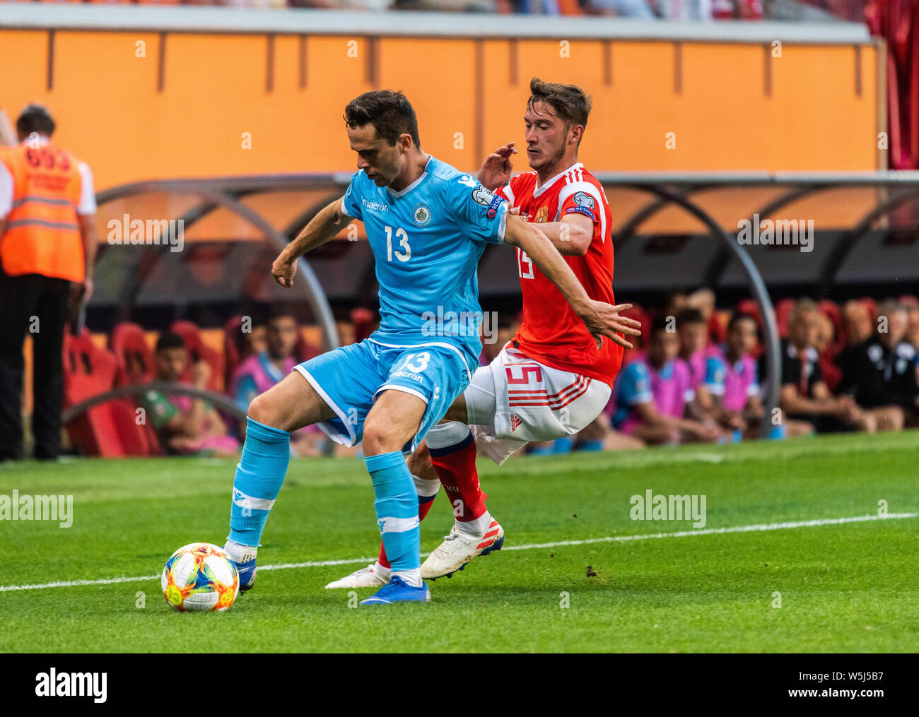 Saransk, Russia - June 8, 2019. San Marino national football team ...