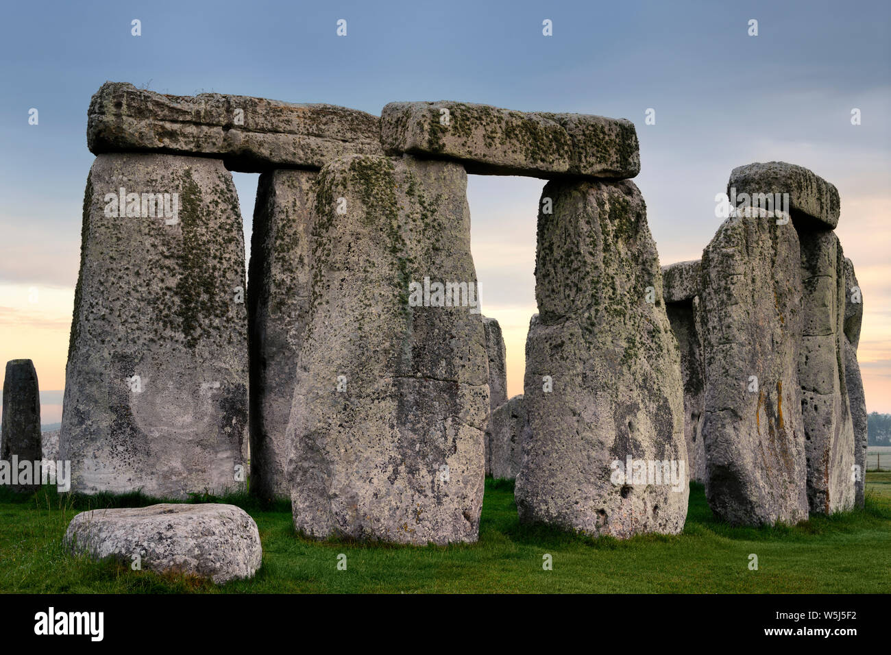 Lichen encrusted standing stones with lintels at Stonehenge prehistoric ...