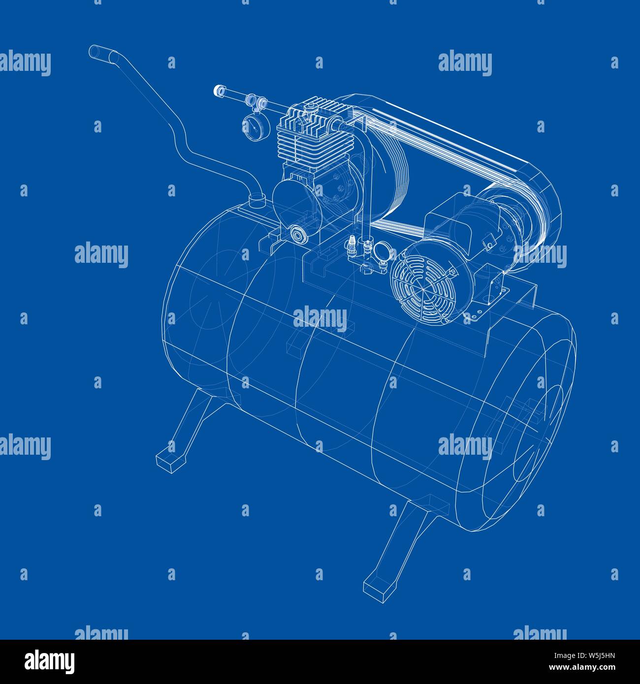 Outline Air compressor. Vector rendering of 3d. Wire-frame style. The ...