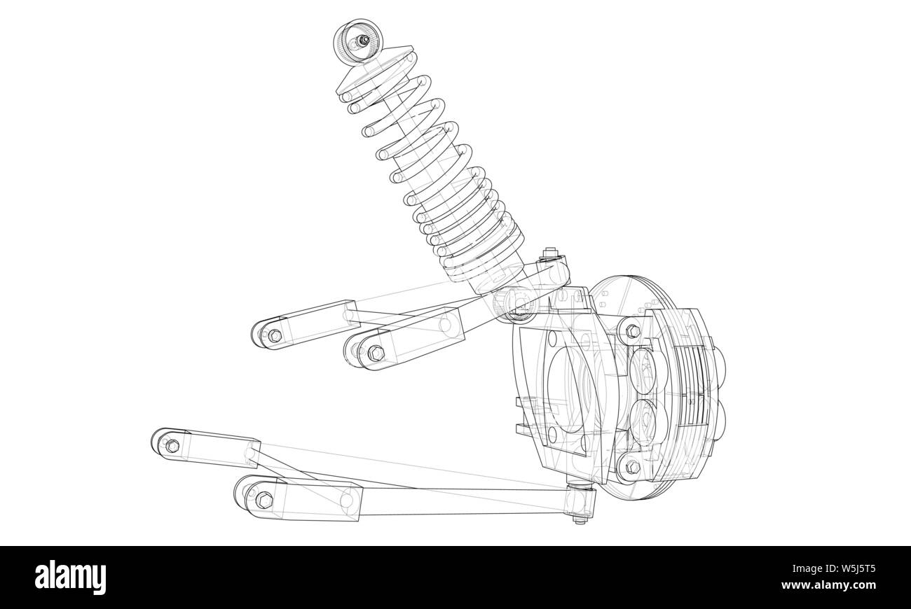 Car suspension with shock absorber. Vector rendering of 3d. Wire-frame ...
