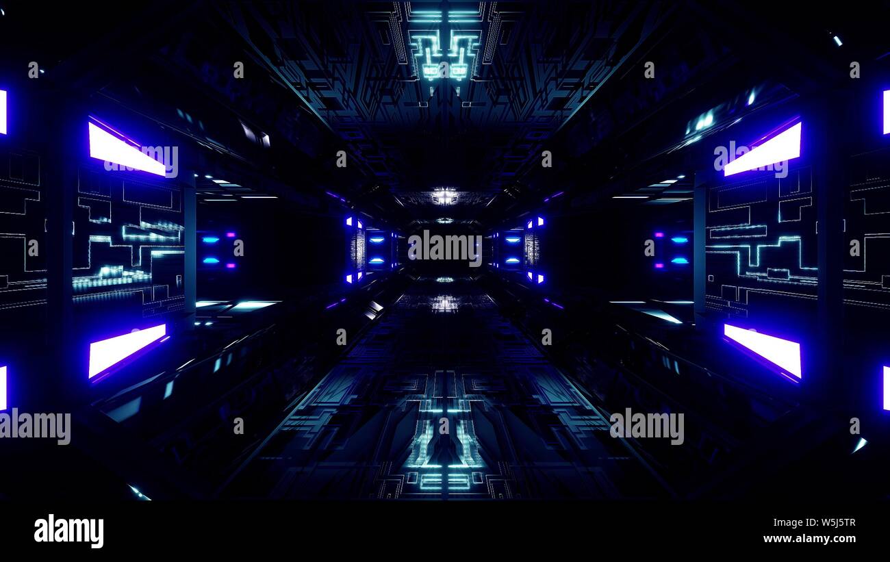 futuristic science-fiction tunnel corridor 3d illustration background ...