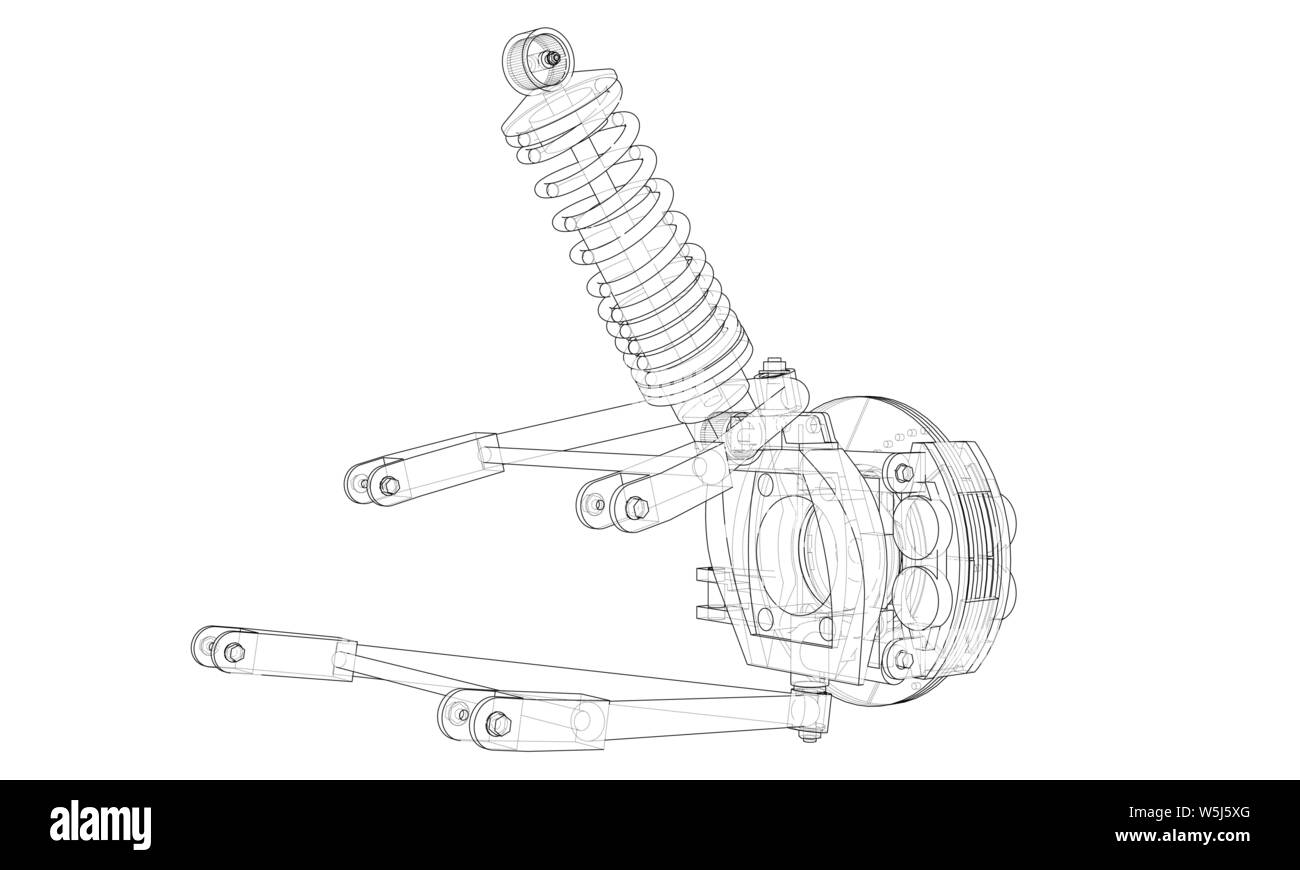 Car suspension with shock absorber. Vector rendering of 3d. Wire-frame ...