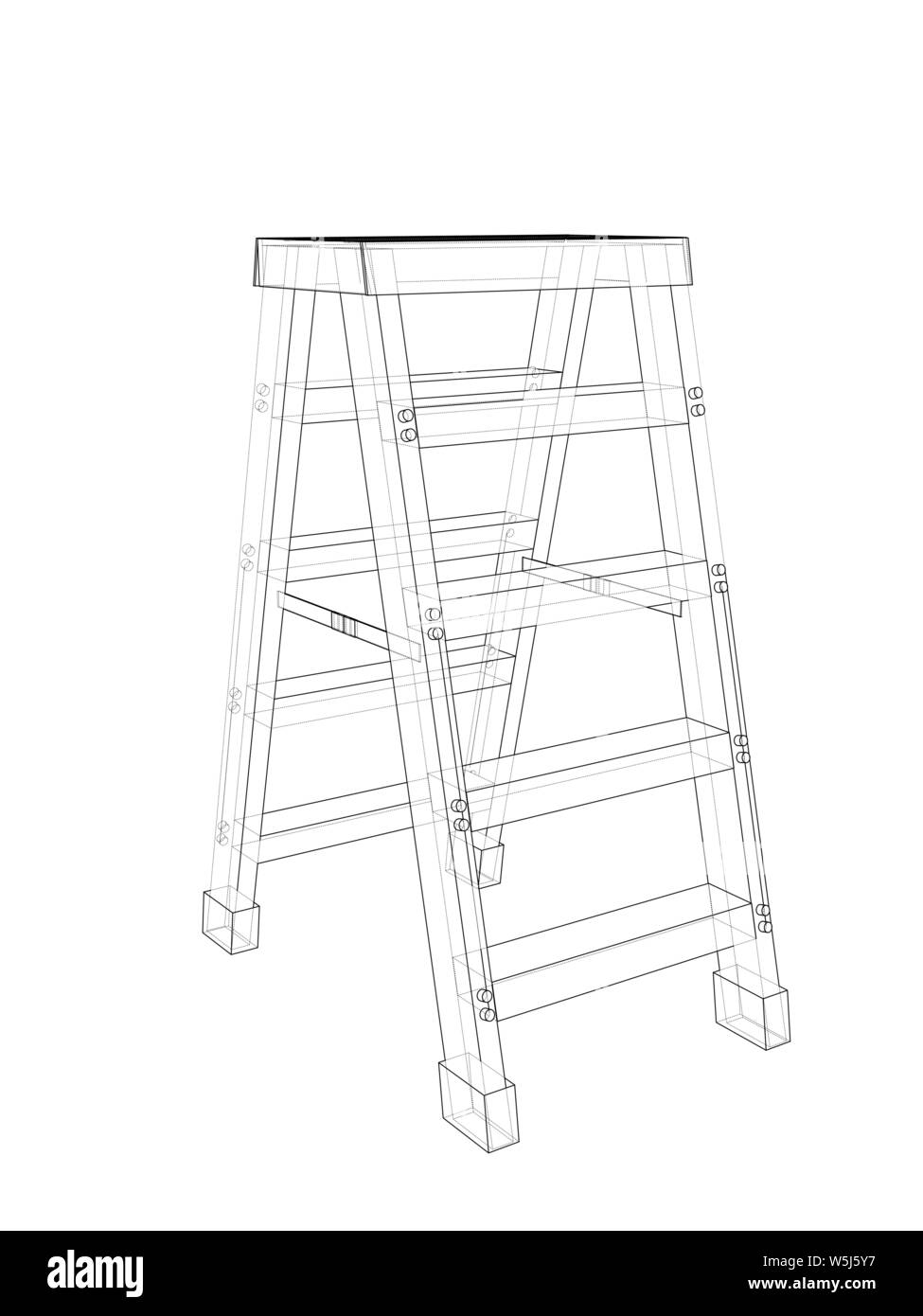 Outline household steps. Vector rendering of 3d. Wire-frame style. The ...