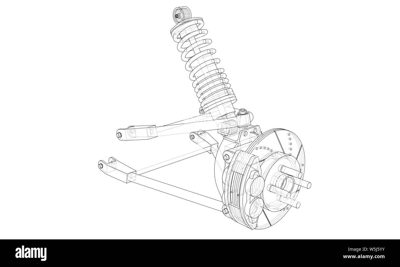 Car suspension with shock absorber. Vector rendering of 3d. Wire-frame ...