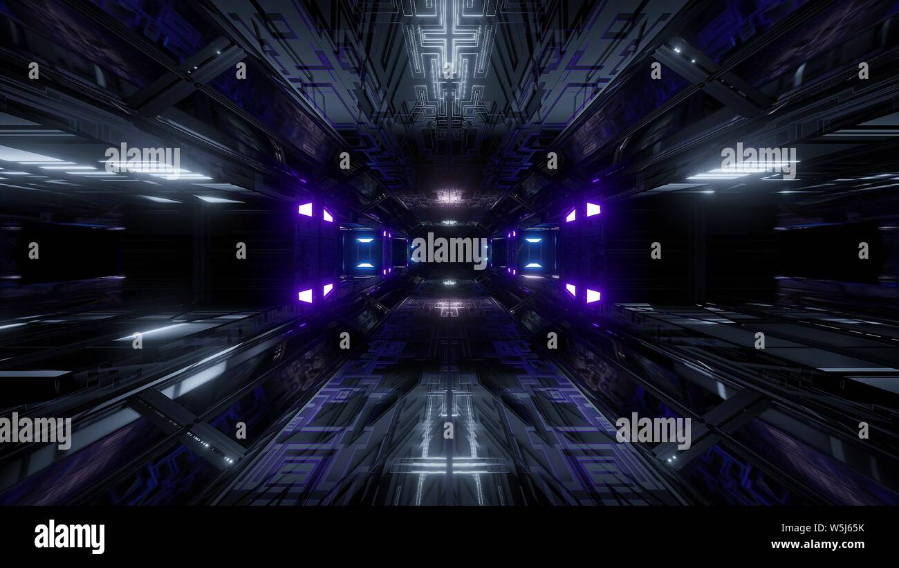 futuristic science-fiction tunnel corridor 3d illustration background ...