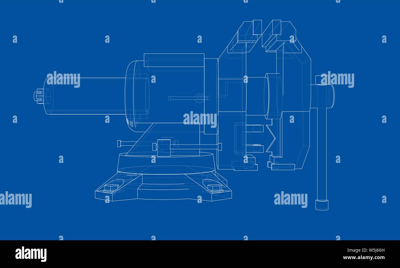 Outline vise vector. Wire-frame style. The layers of visible and ...