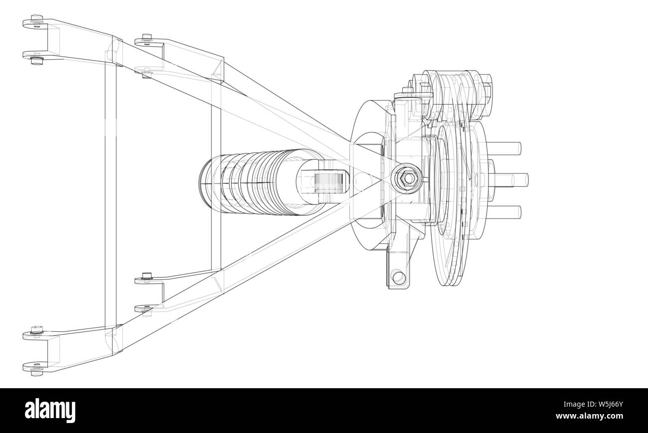 Car suspension with shock absorber. Vector rendering of 3d. Wire-frame ...
