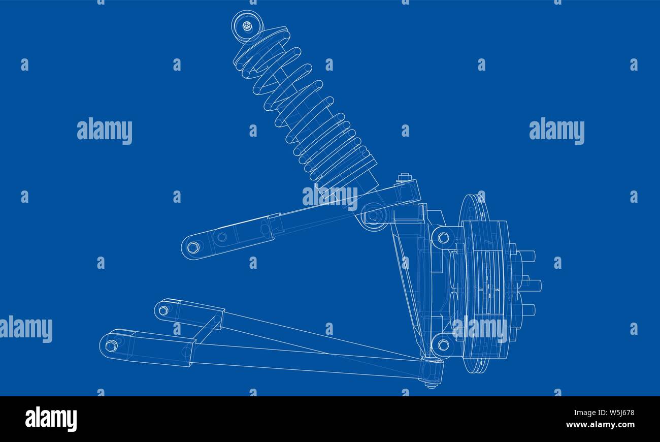 Car suspension with shock absorber. Vector rendering of 3d. Wire-frame ...