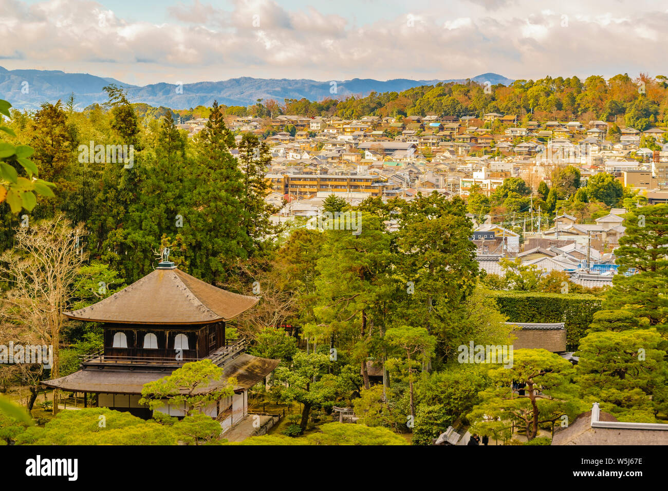 KYOTO, JAPAN, JANUARY - 2019 - Aerial view of traditional district of ...