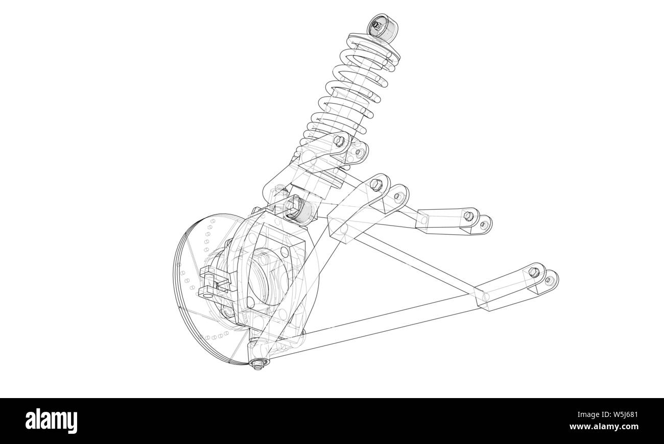 Car suspension with shock absorber. Vector rendering of 3d. Wire-frame ...