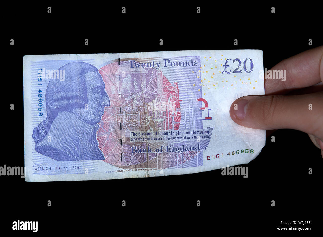 Engish £20 note featuring a portrait of the eighteenth century ...