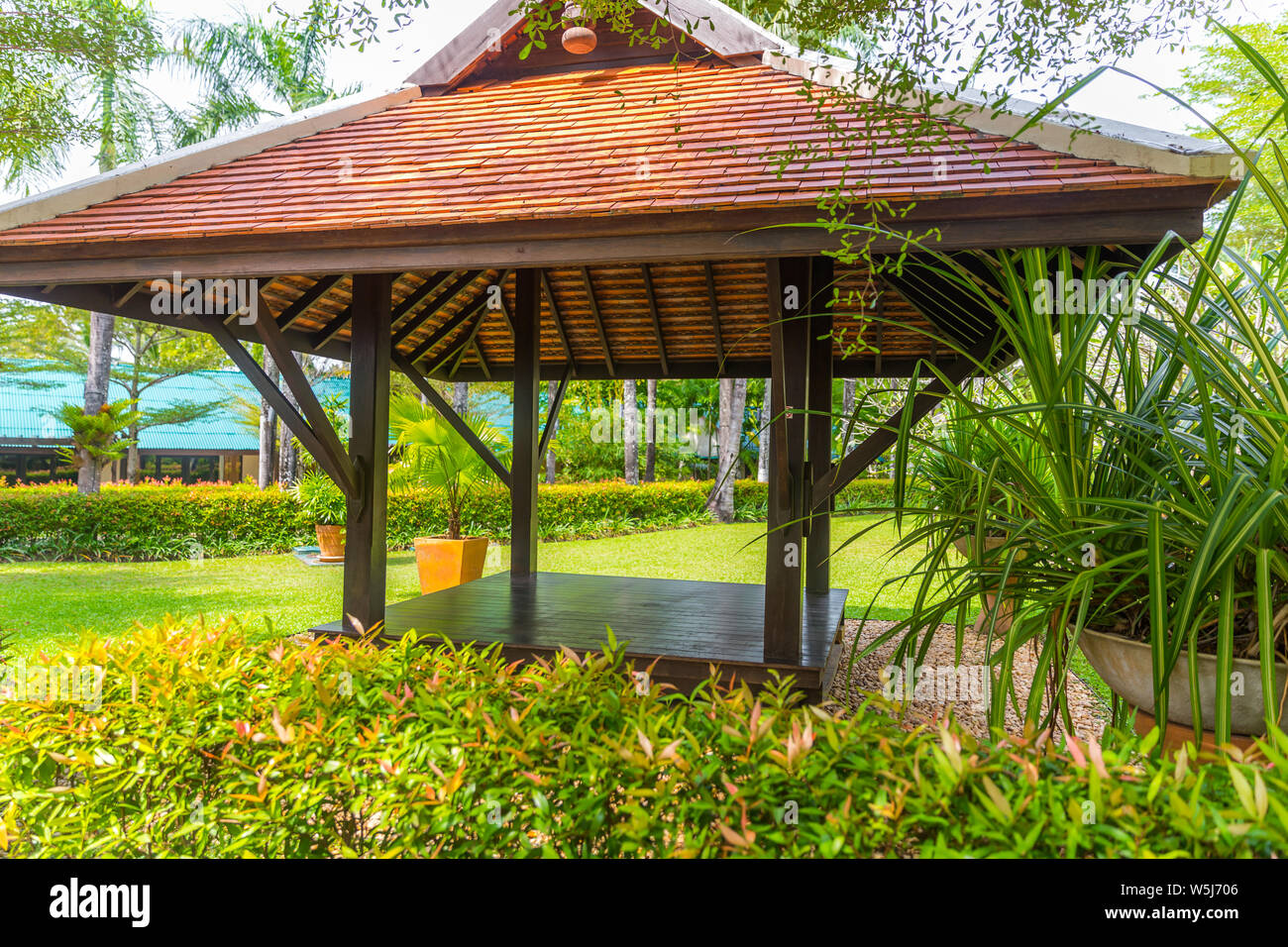 beautiful wooden gazebo in tropical nature Stock Photo - Alamy