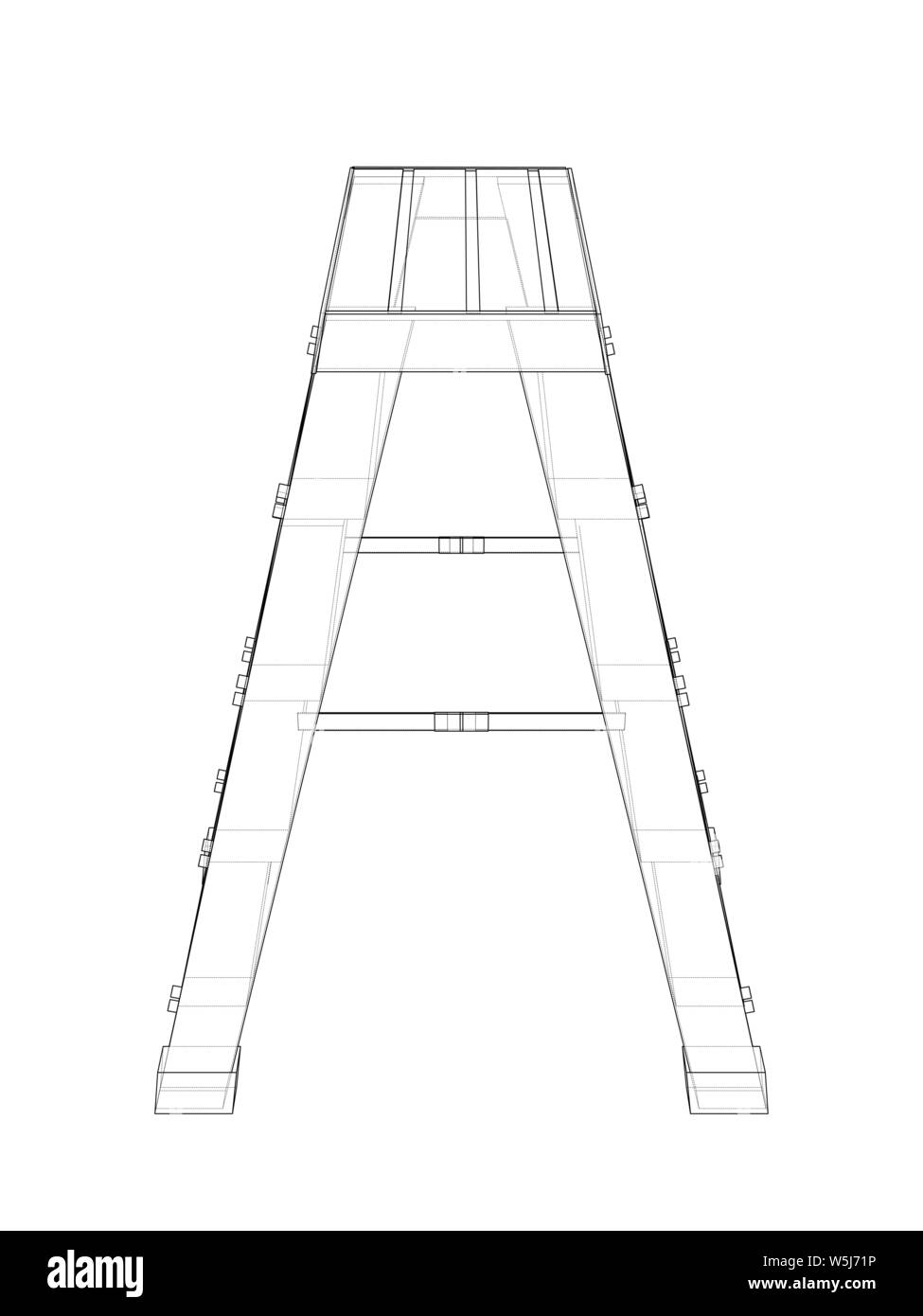 Outline household steps. Vector rendering of 3d. Wire-frame style. The ...