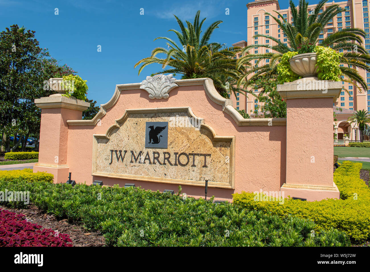 Orlando, Florida. July 16, 2019. Partial view of J W Marriott at John ...