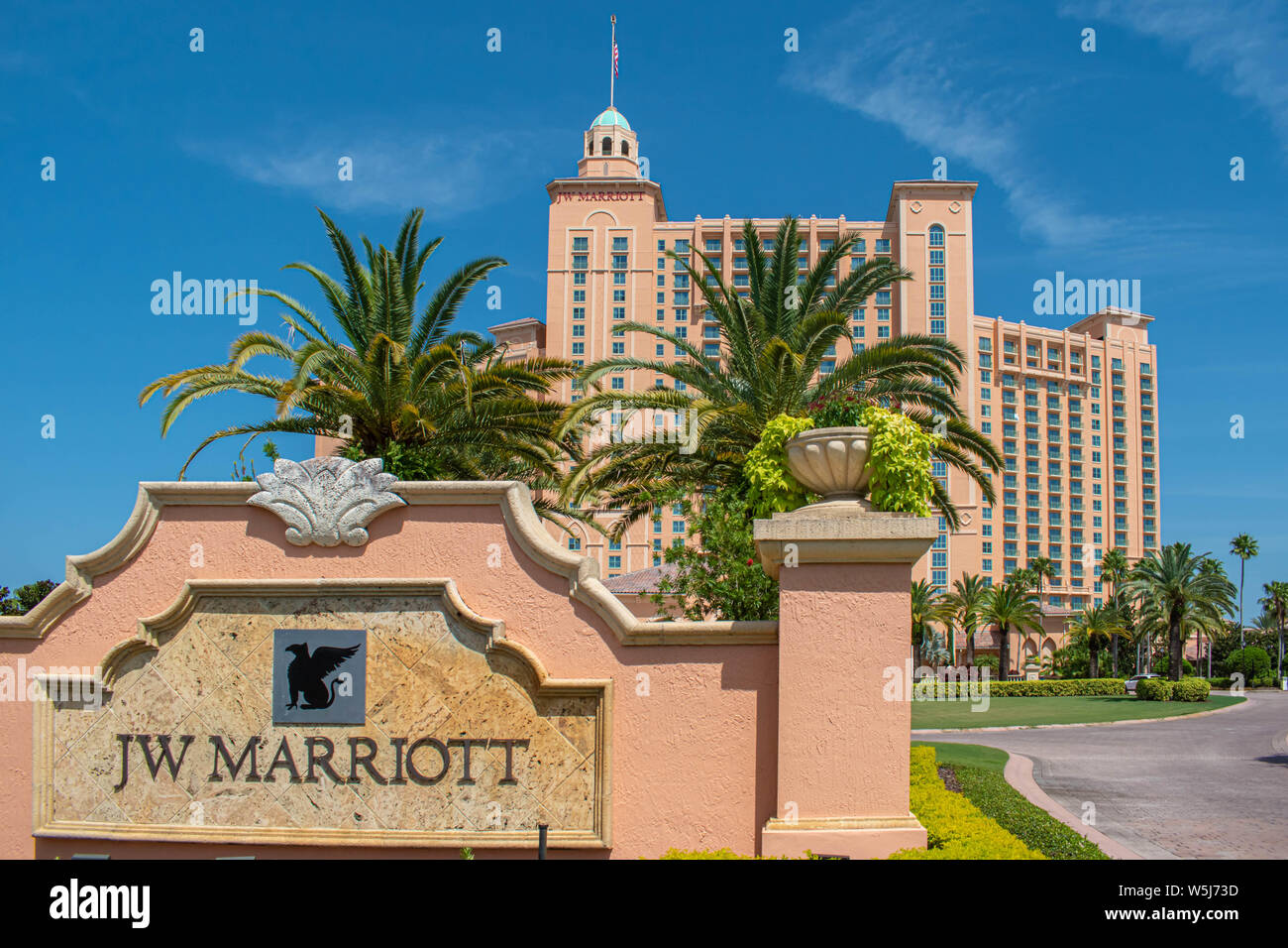 Orlando, Florida. July 16, 2019. Partial view of J W Marriott at John ...