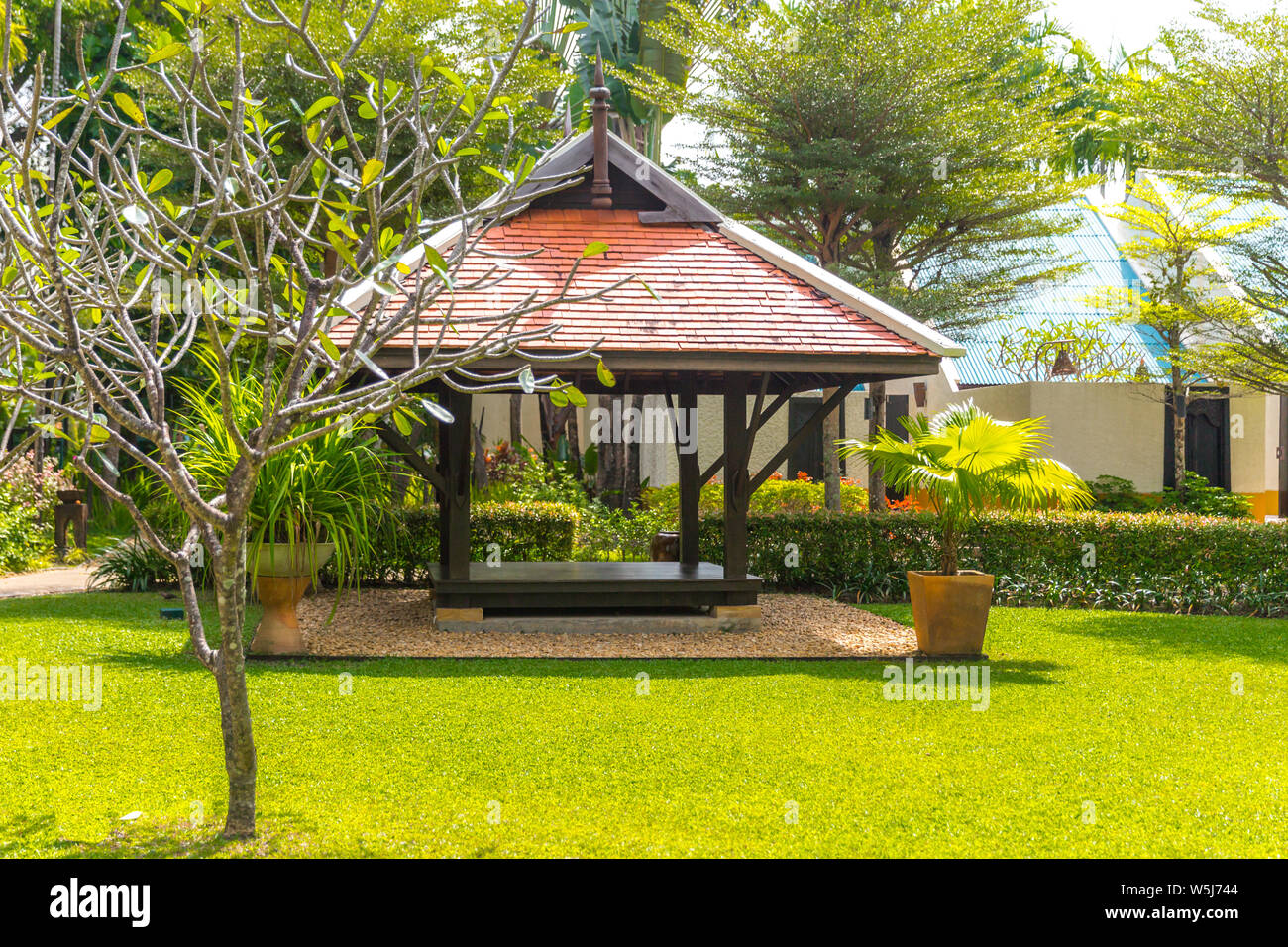 beautiful wooden gazebo in tropical nature Stock Photo - Alamy