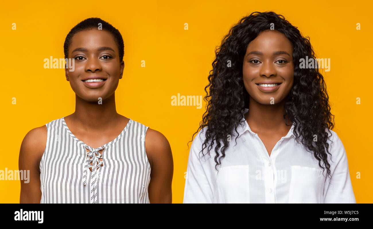 Short and long haircut comparison hi-res stock photography and images ...