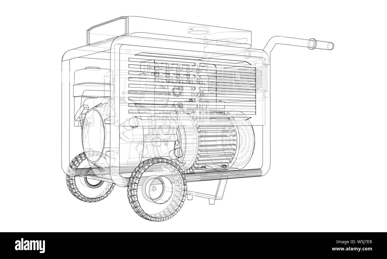 Outline portable gasoline generator vector. Wire-frame style. The ...