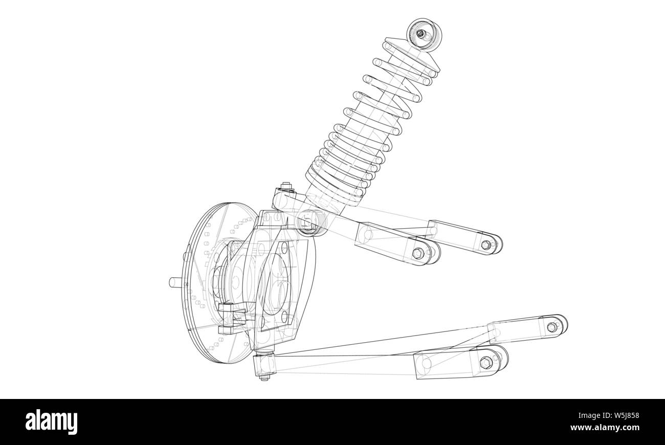 Car suspension with shock absorber. Vector rendering of 3d. Wire-frame ...