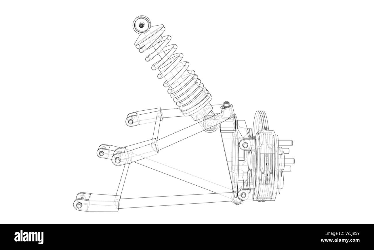 Car suspension with shock absorber. Vector rendering of 3d. Wire-frame ...