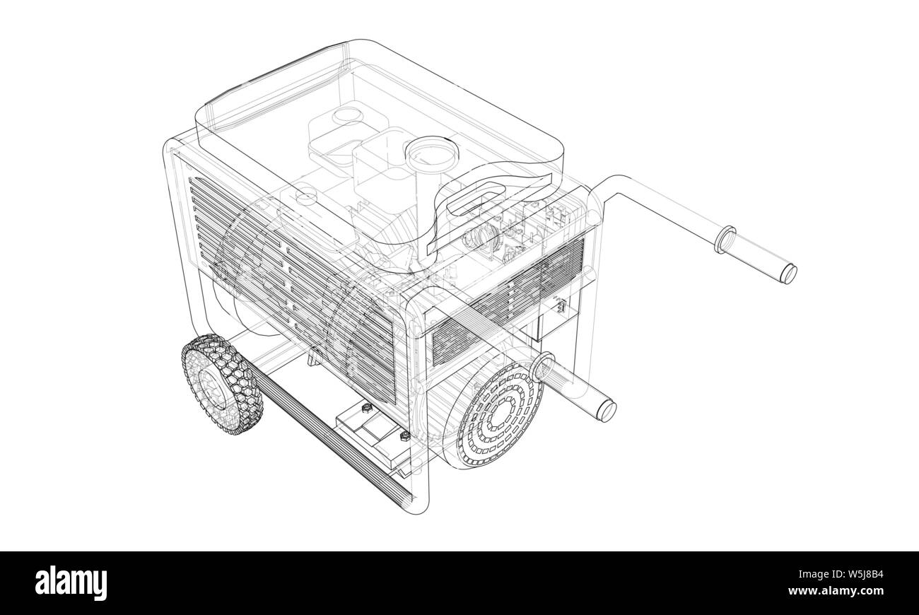Outline portable gasoline generator vector. Wire-frame style. The ...