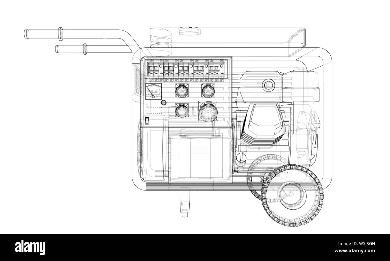 Outline portable gasoline generator vector. Wire-frame style. The ...