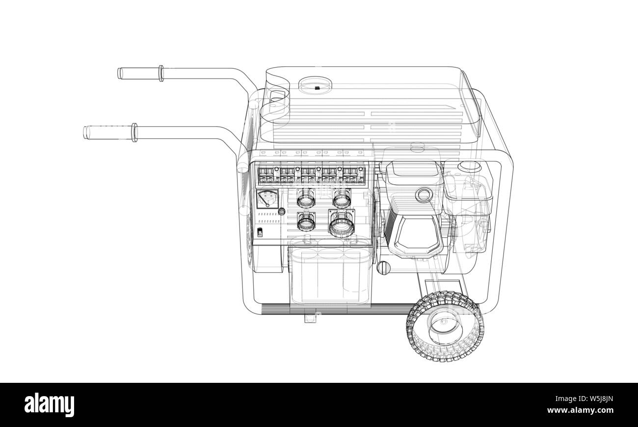 Outline portable gasoline generator vector. Wire-frame style. The ...