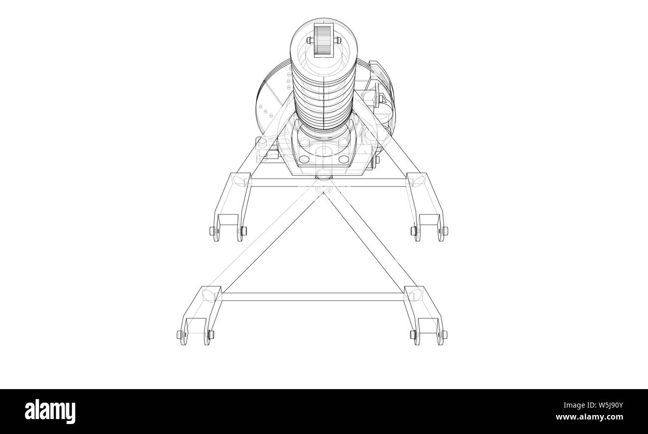 Car suspension with shock absorber. Vector rendering of 3d. Wire-frame ...