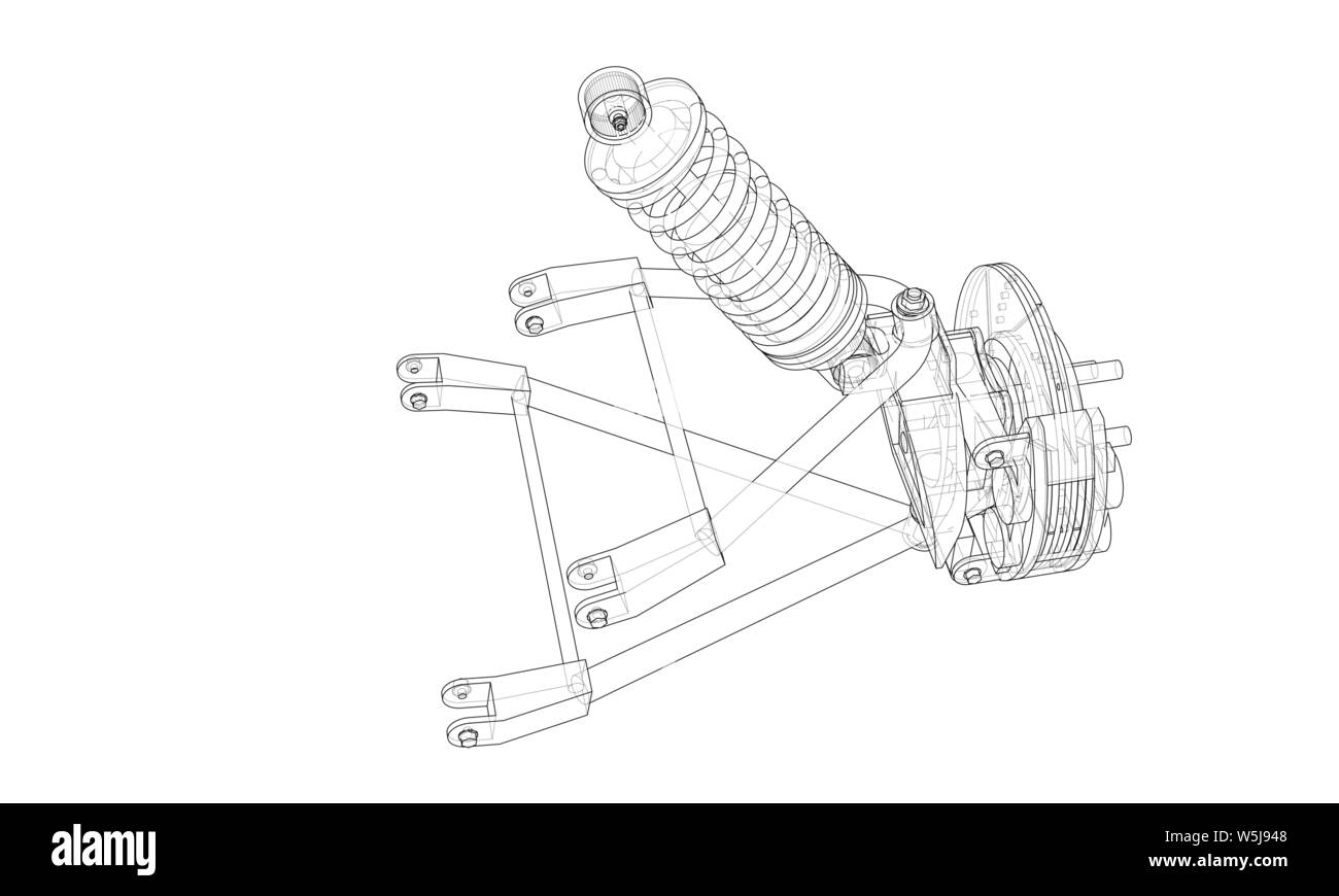 Car suspension with shock absorber. Vector rendering of 3d. Wire-frame ...