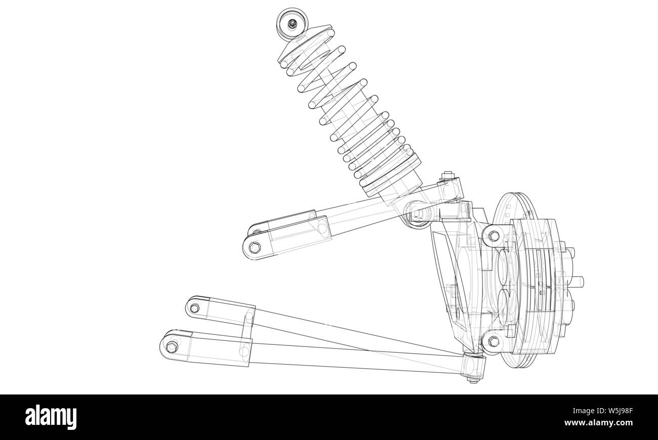 Car suspension with shock absorber. Vector rendering of 3d. Wire-frame ...