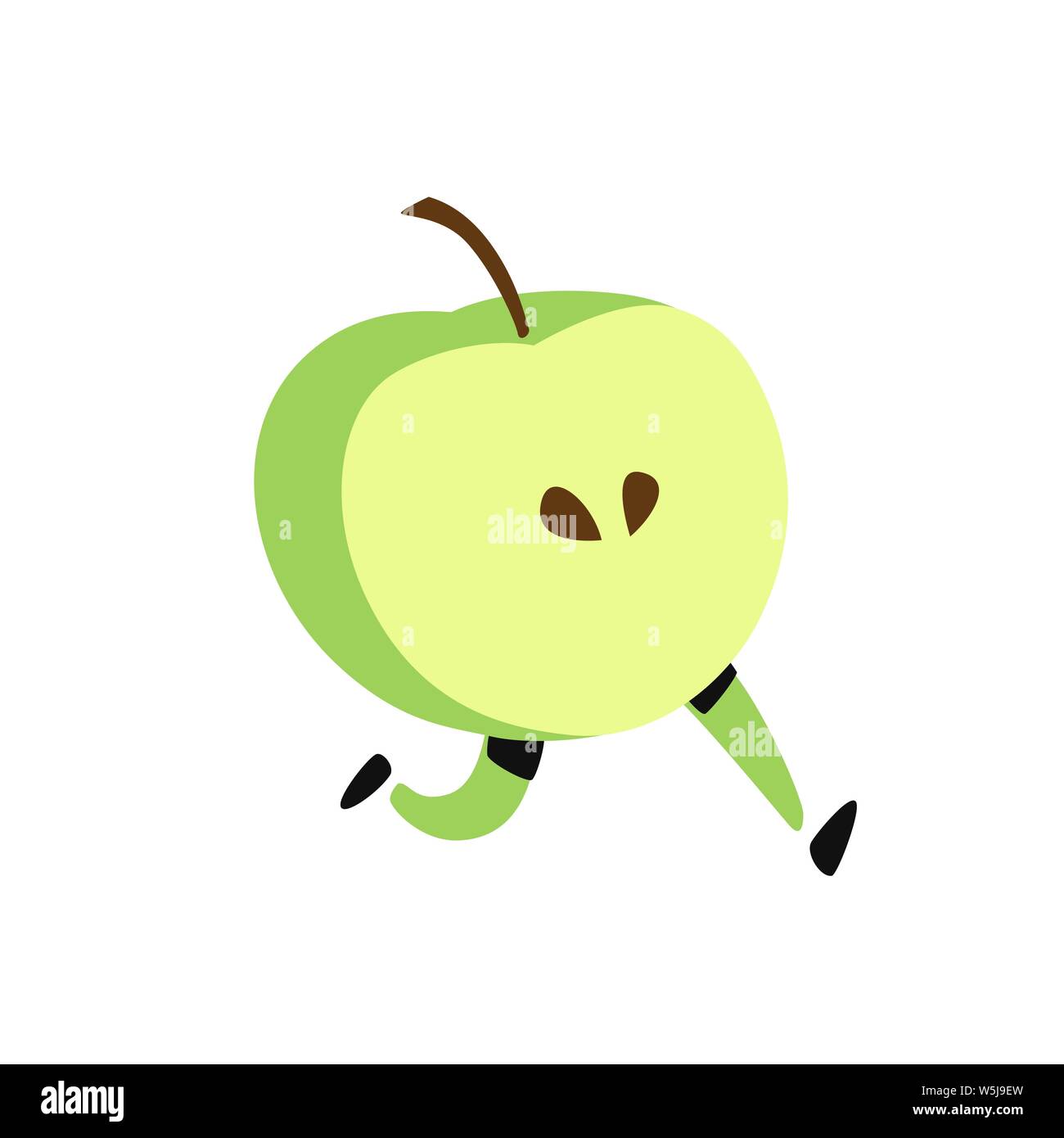 Illustration of a running apple. Vector. Icon of tasty green fruit ...
