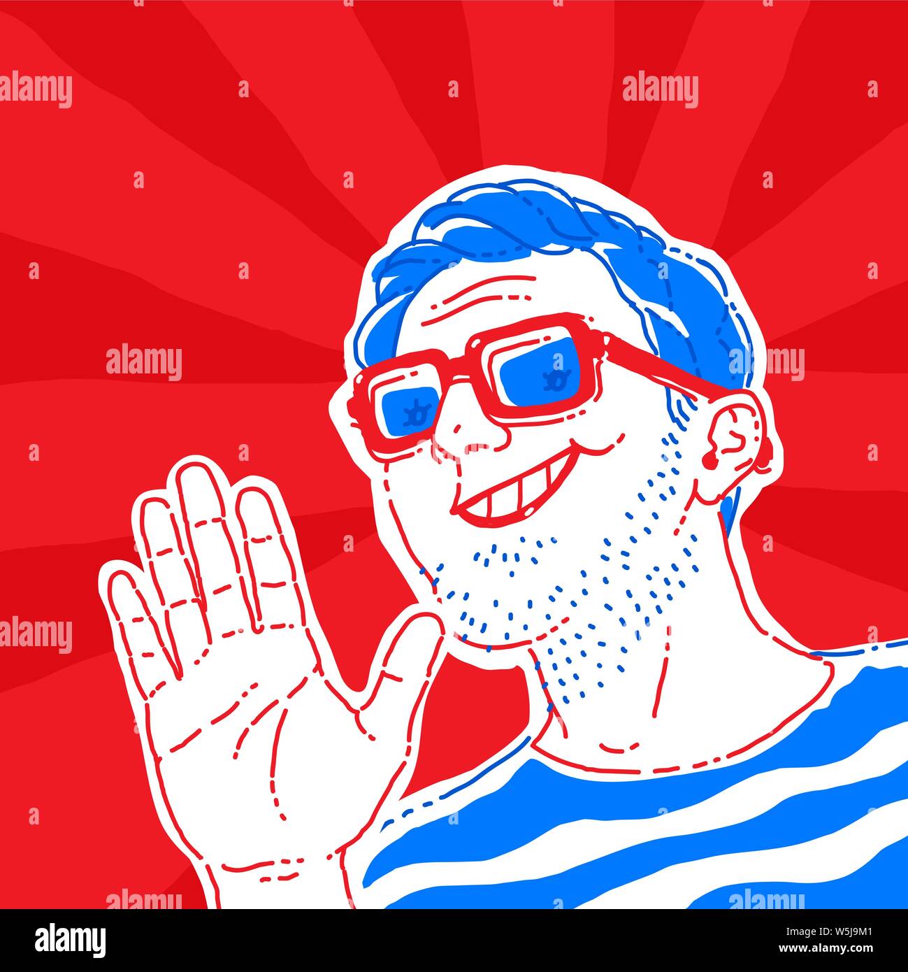 Illustration of a bright positive man with glasses. Vector. Cheerful ...