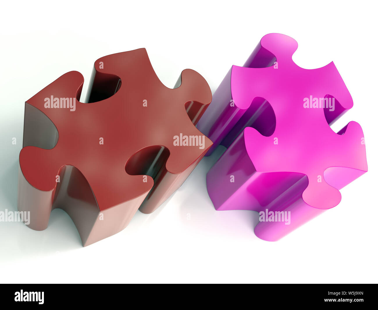 3D render of two color block jigsaw puzzle pieces on white Stock Photo ...