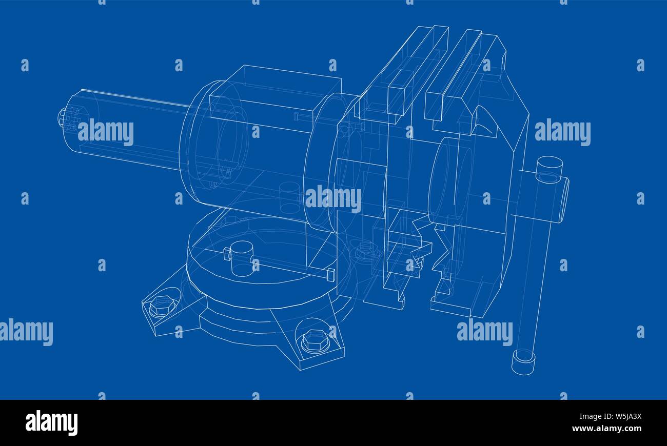 Outline vise vector. Wire-frame style. The layers of visible and ...