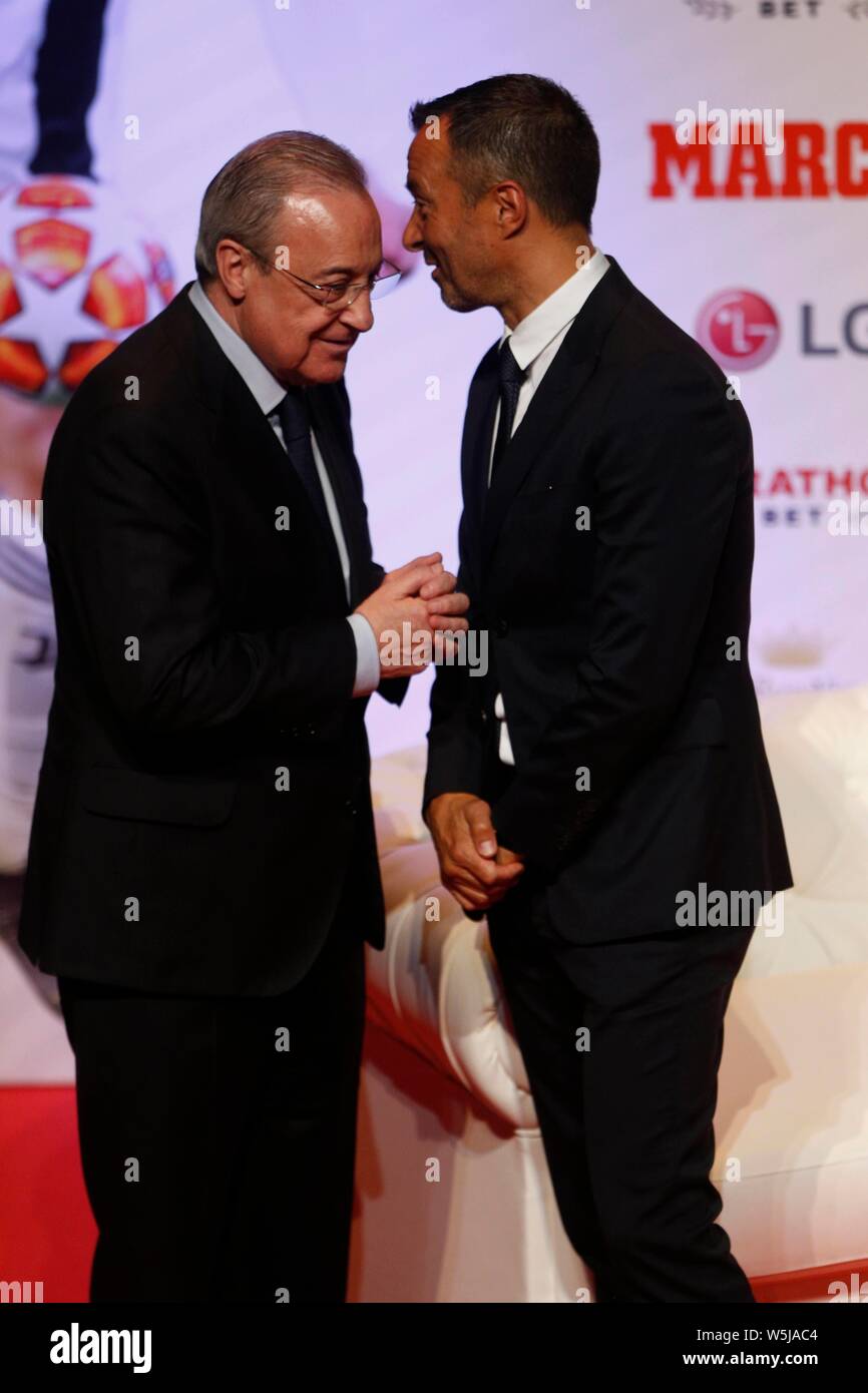 FLORENTINO PEREZ AND JORGE MENDES DURING CRISTIANO RONALDO RECEIVES THE ...