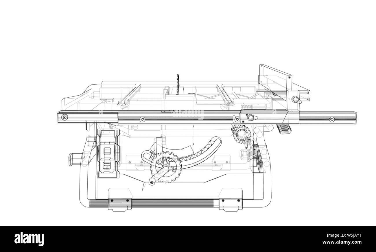 Outline table saw for woodwork vector. Wire-frame style. The layers of ...