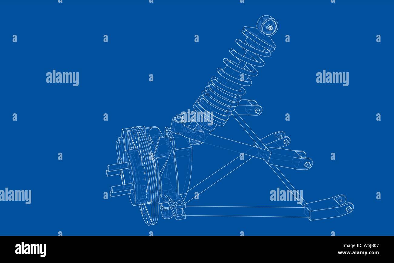 Car suspension with shock absorber. Vector rendering of 3d. Wire-frame ...