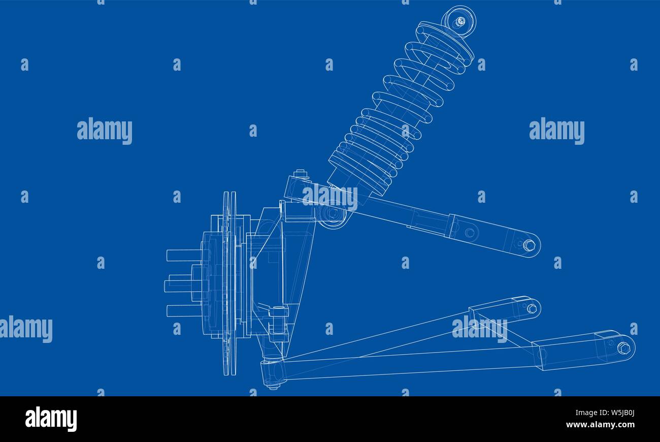 Car suspension with shock absorber. Vector rendering of 3d. Wire-frame ...