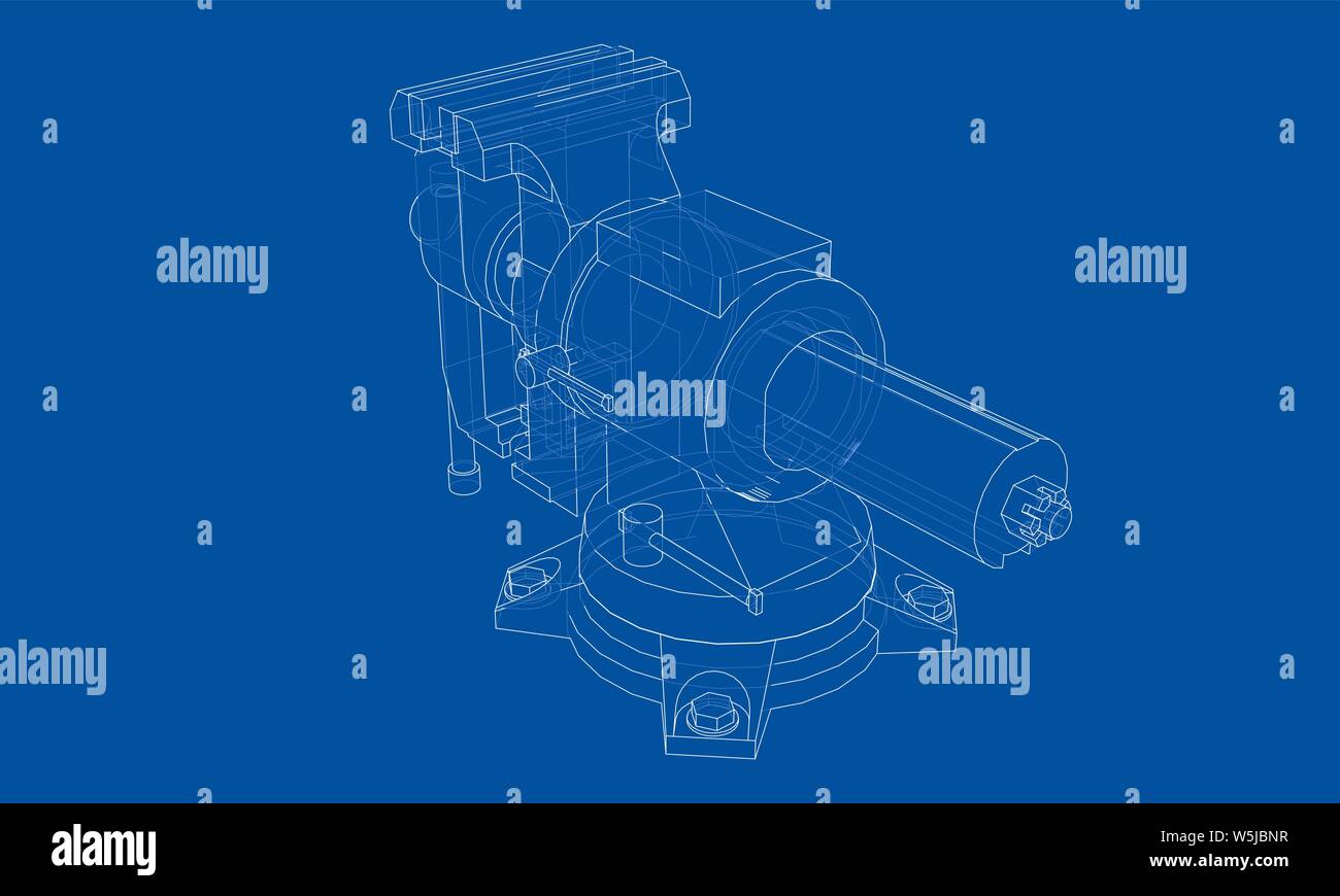 Outline vise vector. Wire-frame style. The layers of visible and ...