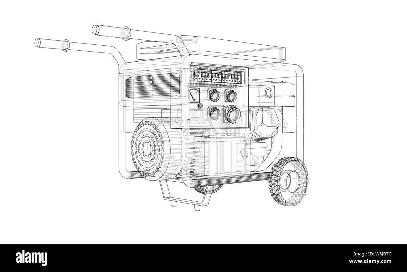 Outline portable gasoline generator vector. Wire-frame style. The ...