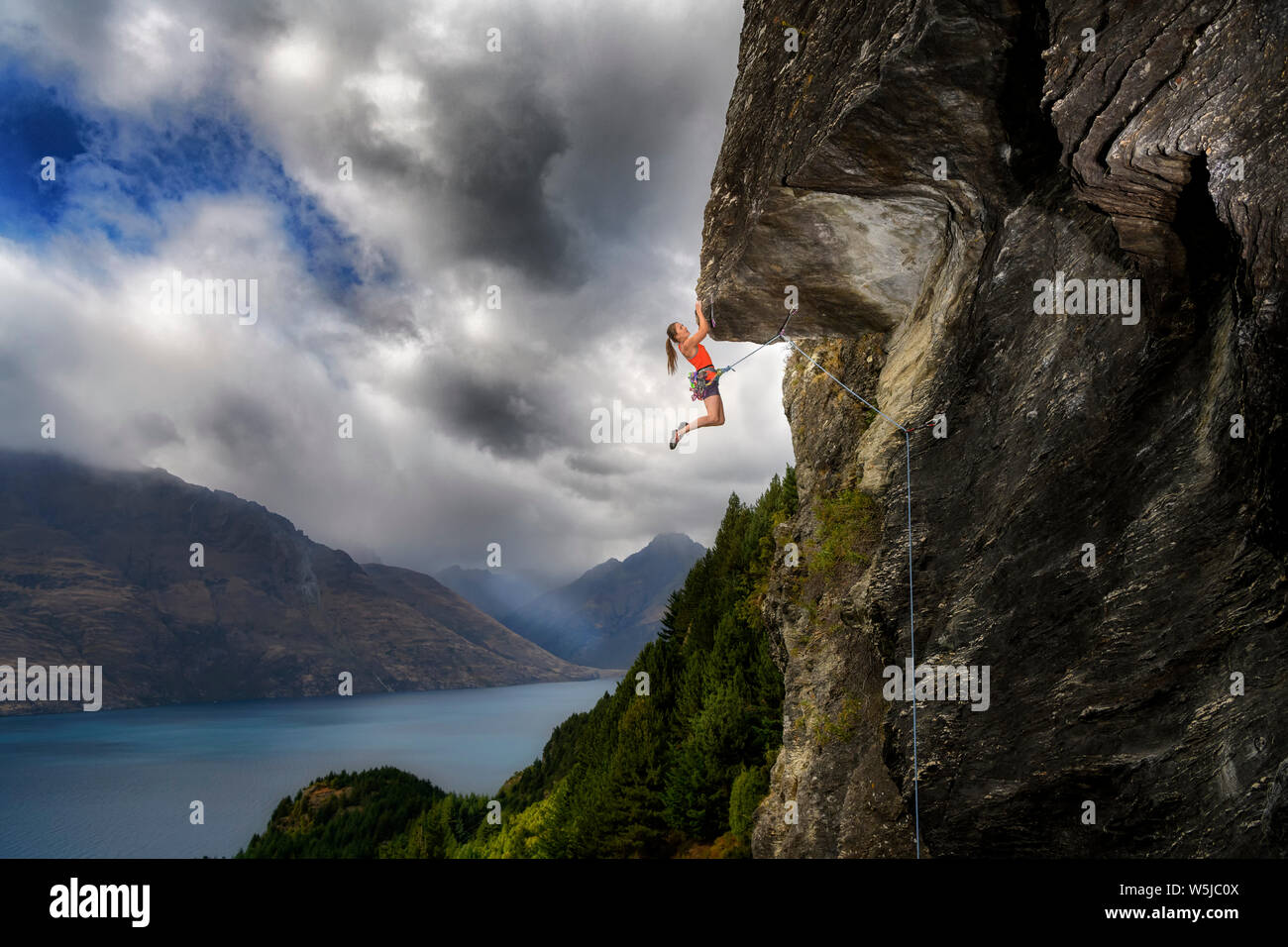 Sarah Hay climbing at Arawata Terrace, Queenstown, New Zealand Stock ...
