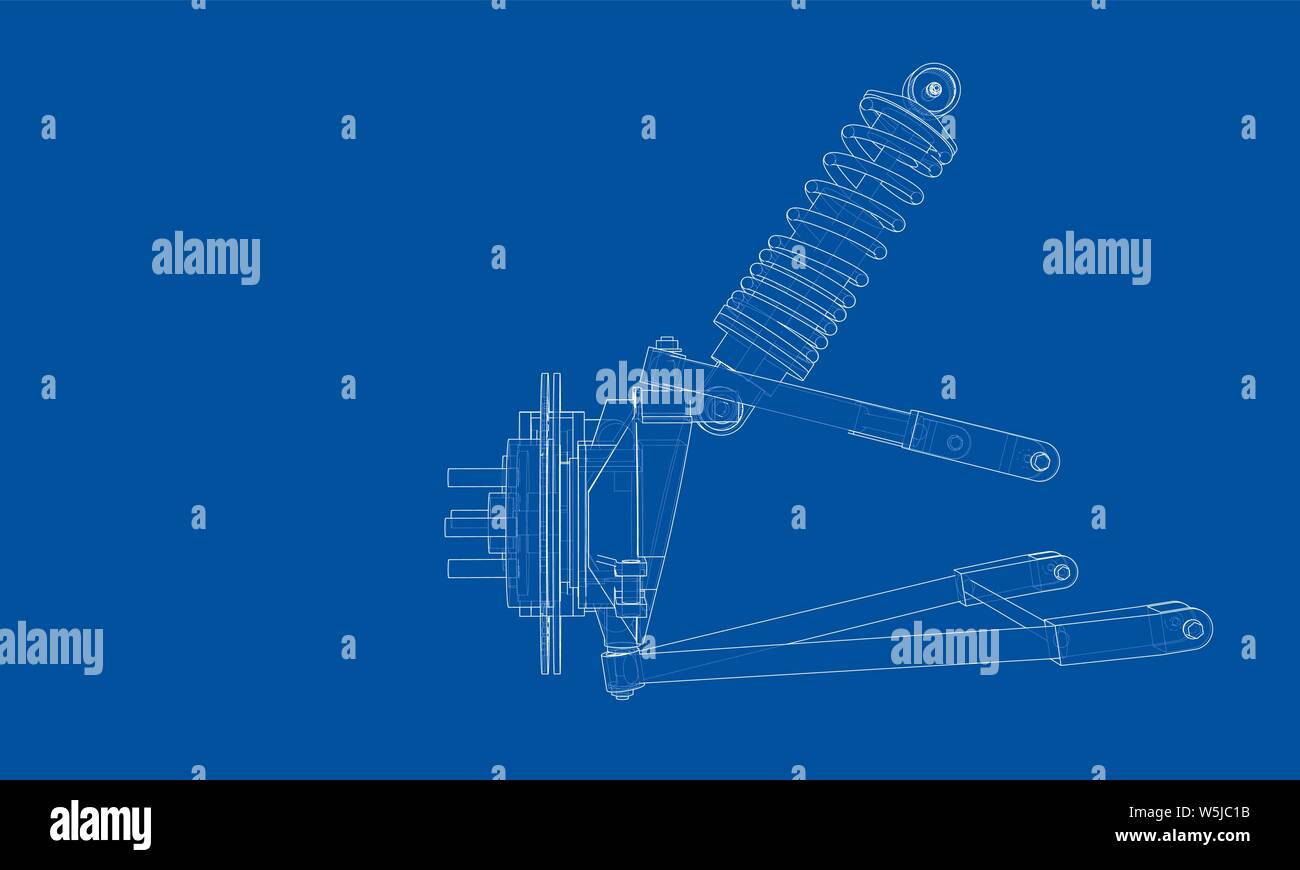 Car suspension with shock absorber. Vector rendering of 3d. Wire-frame ...