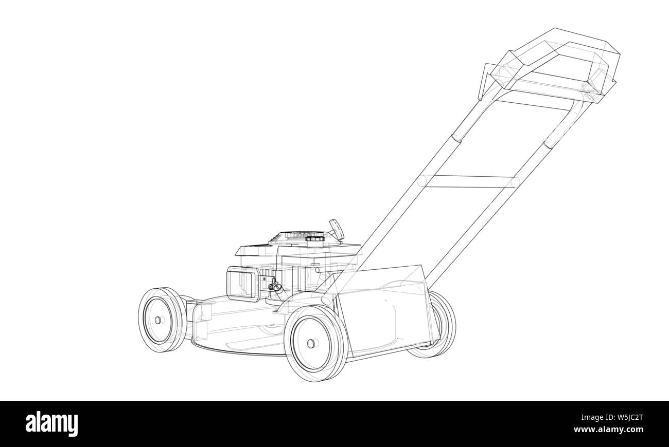 Outline lawn mower vector. Wire-frame style. The layers of visible and ...