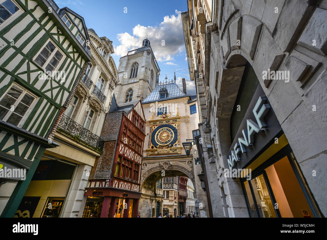 The astronomical clock on the Rue du Gros Horloge in the historic city ...