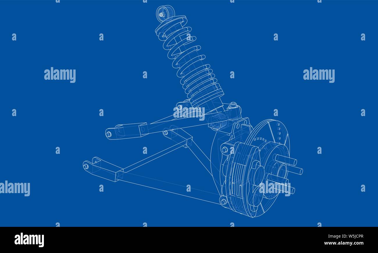 Car suspension with shock absorber. Vector rendering of 3d. Wire-frame ...