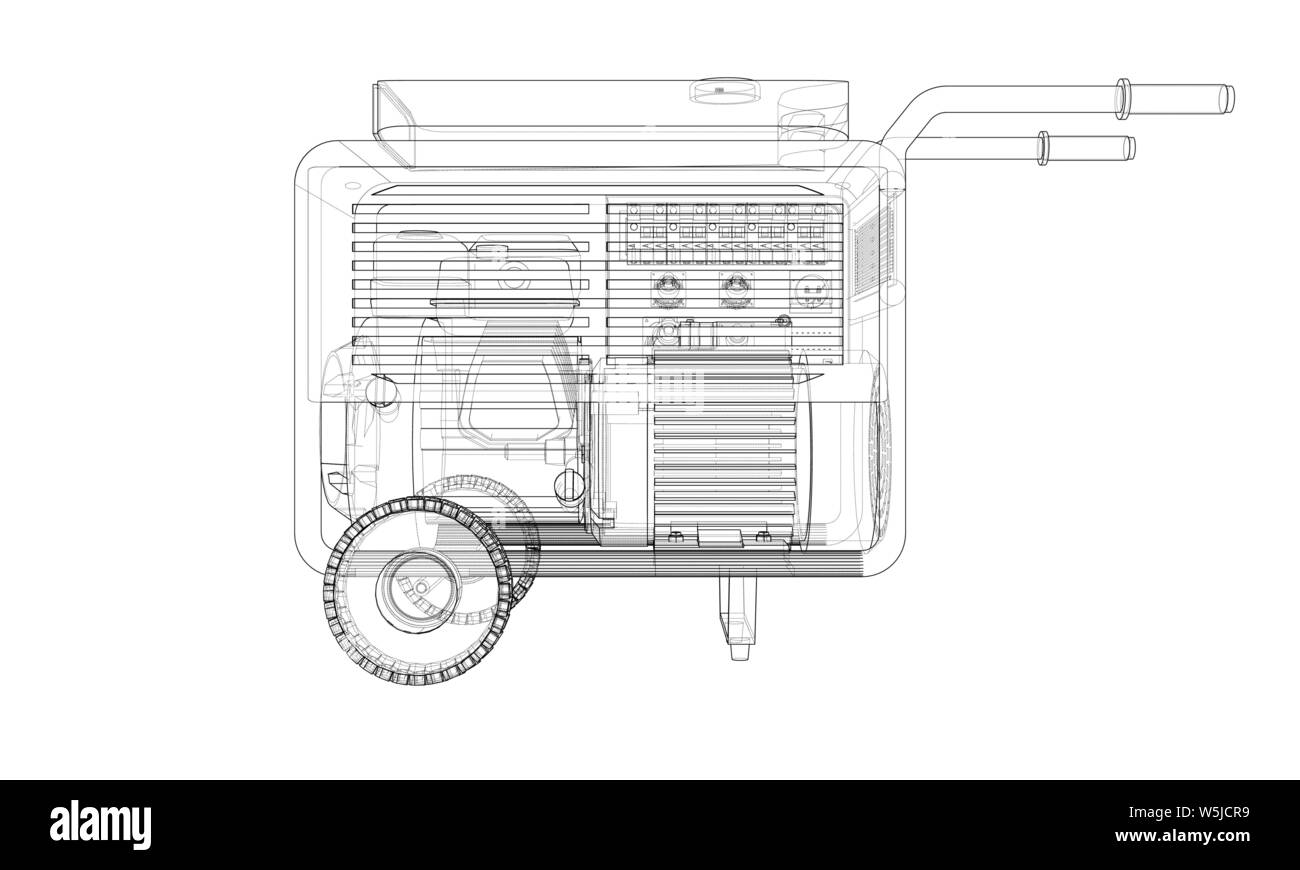 Outline portable gasoline generator vector. Wire-frame style. The ...