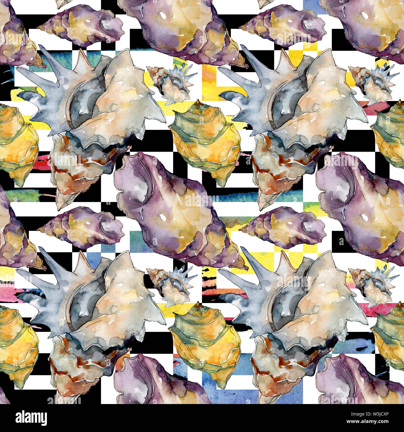 Summer beach seashell tropical elements. Watercolor illustration set ...