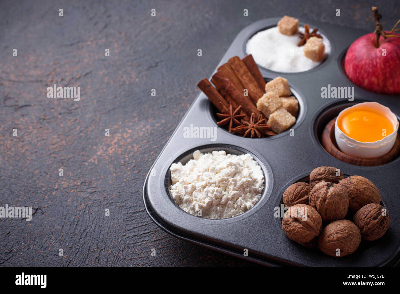 Flat lay of baking ingredients and utensils hi-res stock photography ...