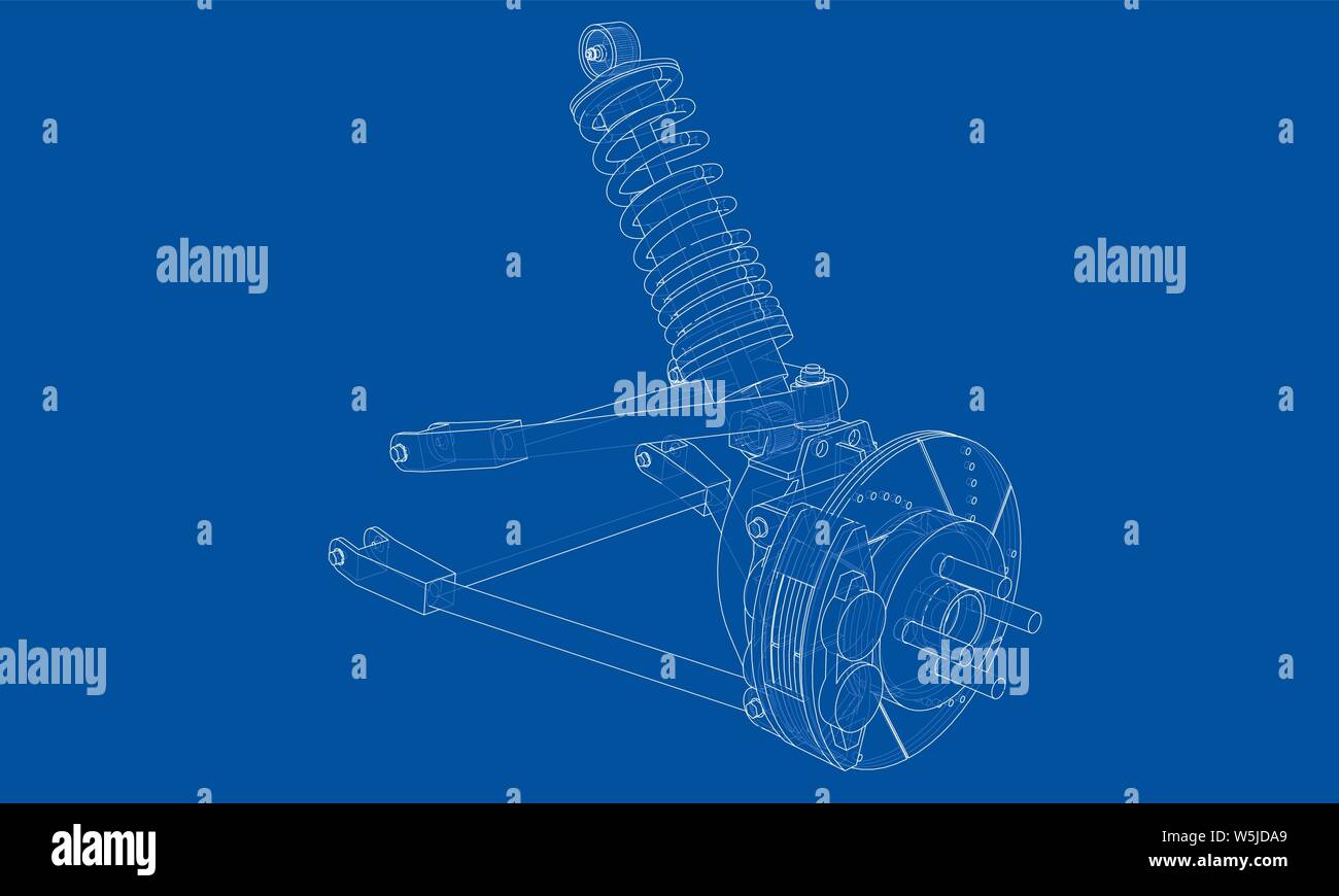 Car suspension with shock absorber. Vector rendering of 3d. Wire-frame ...
